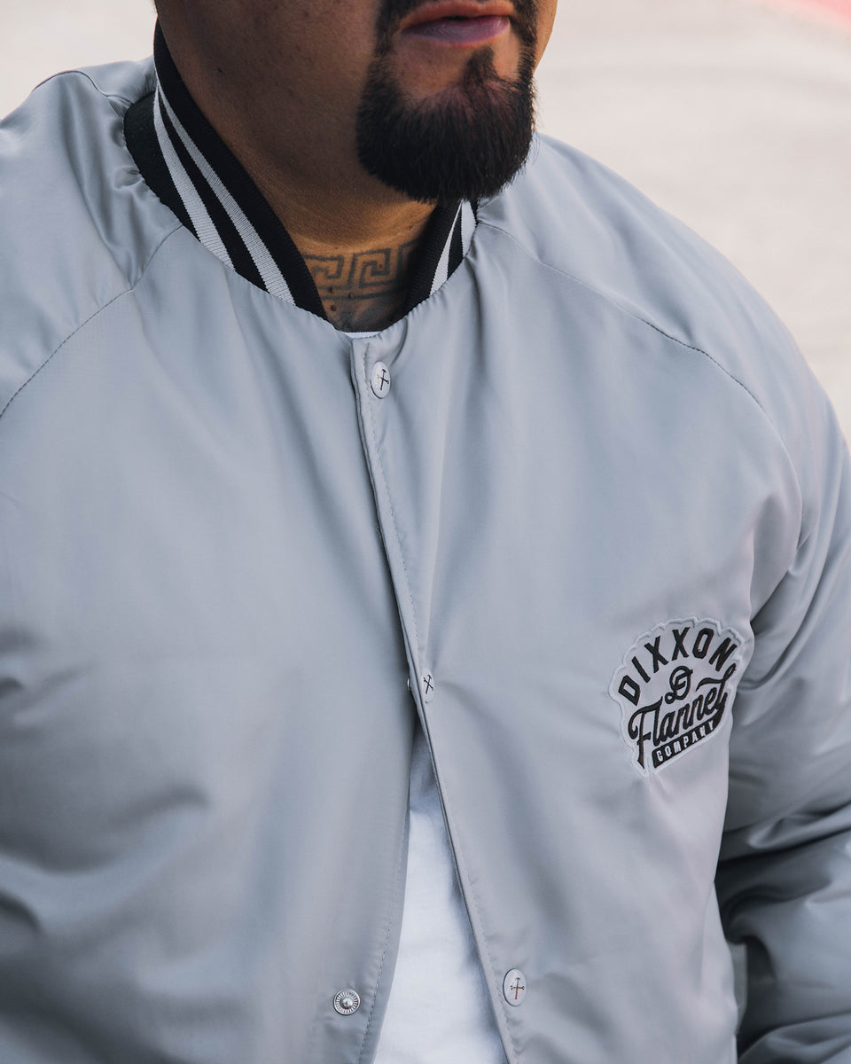 GRAY PASTIME NYLON VARSITY JACKET - MENS – Dixxon Canada