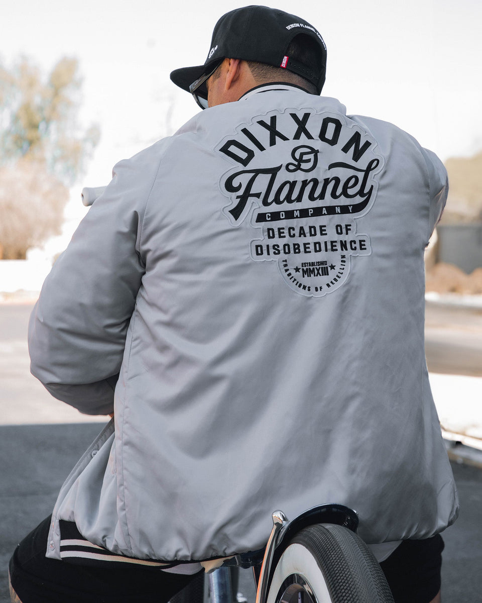 GRAY PASTIME NYLON VARSITY JACKET - MENS – Dixxon Canada